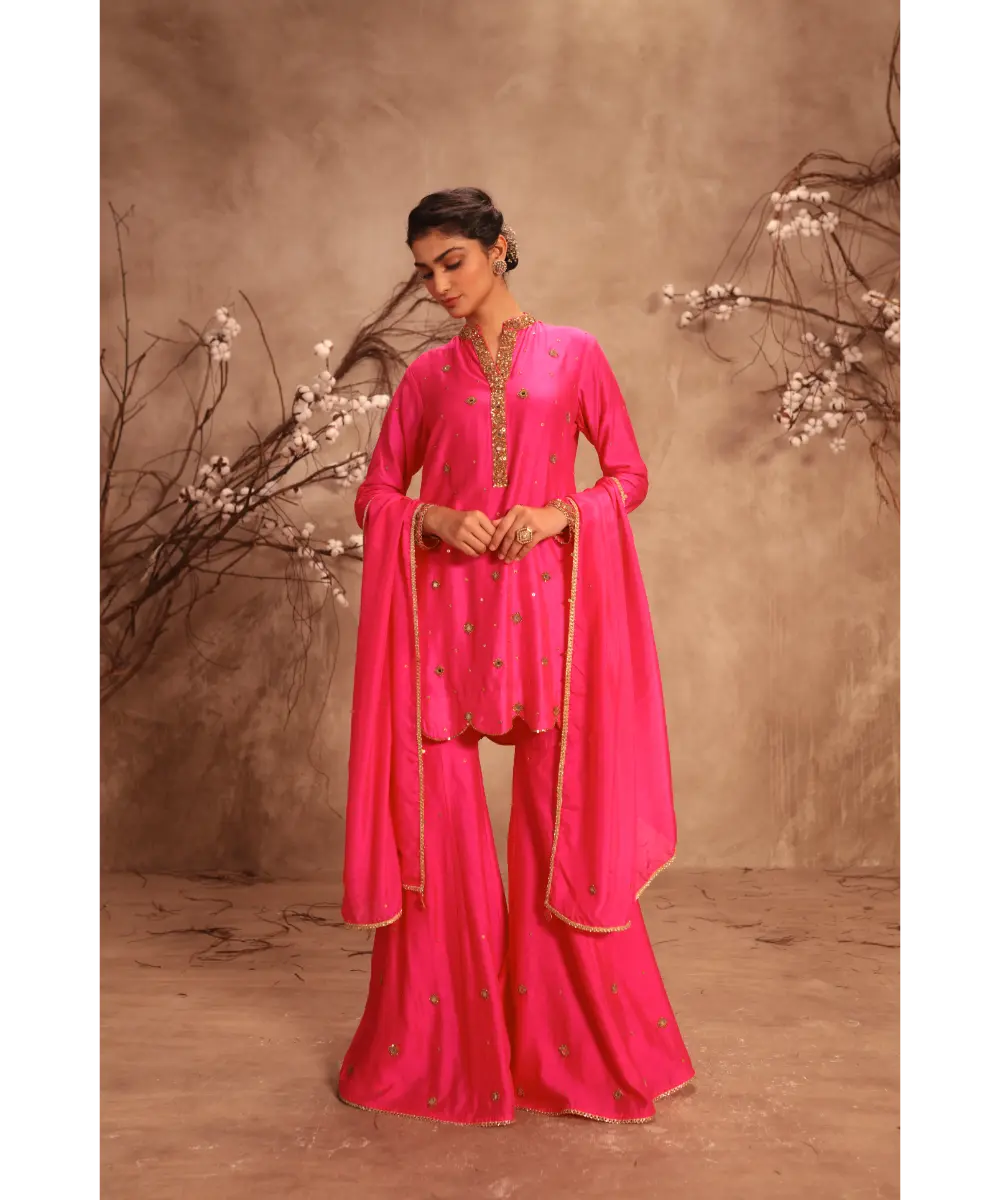 Nazakat Hot Pink Mirror Work Sharara Set – Nikaza Asian Couture